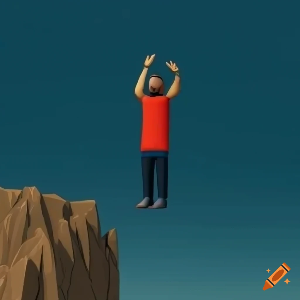 Cartoon image of Drake levitating near a cliff on Craiyon