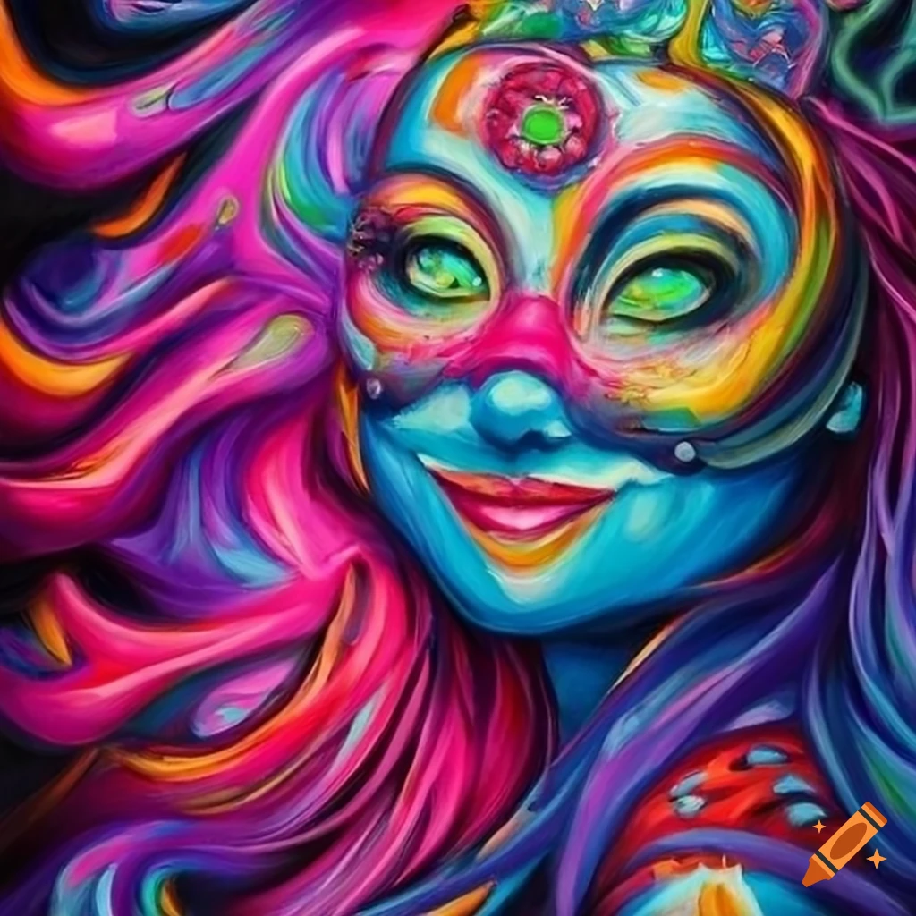 Aztec goddess of coffee beans with colorful headdress on Craiyon