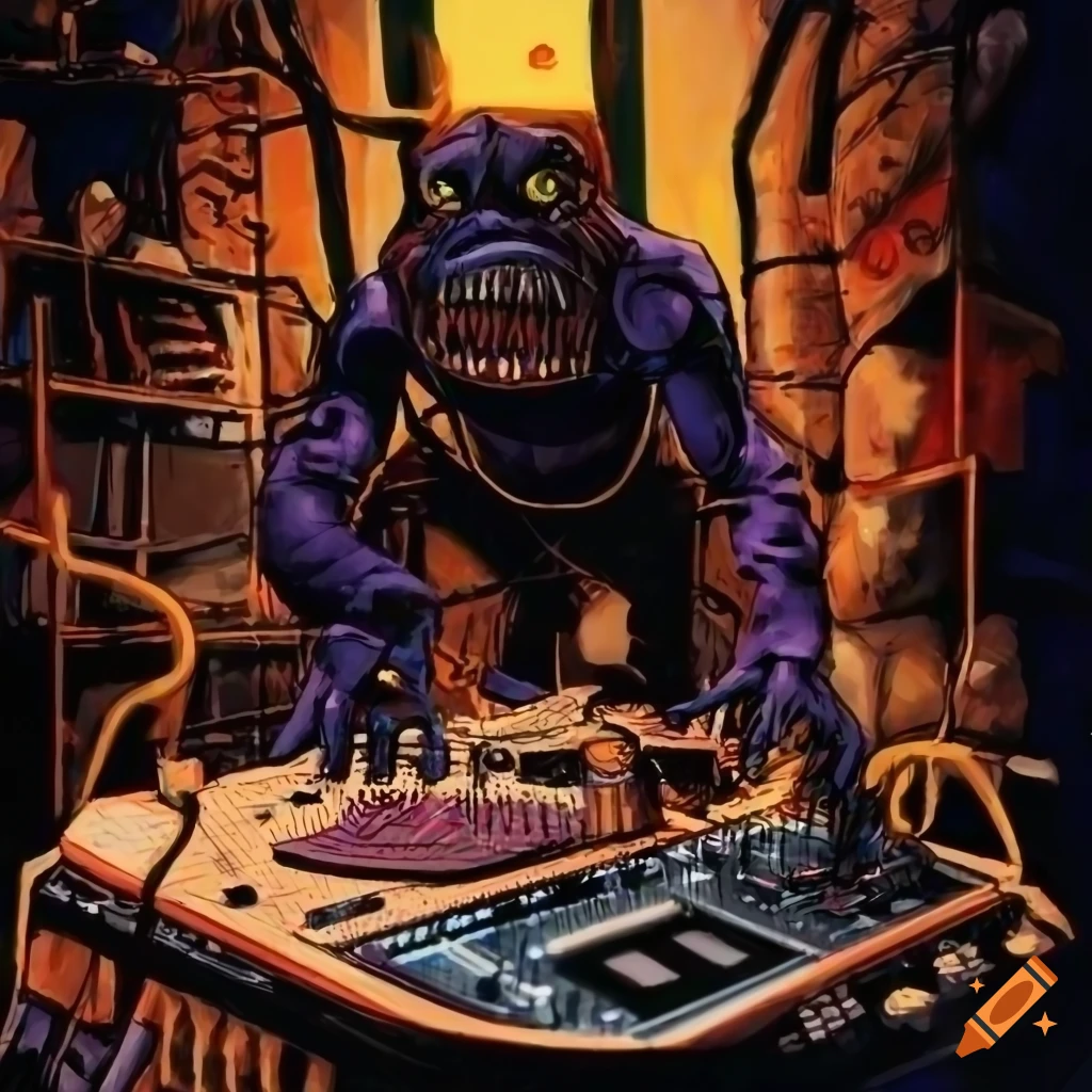 Artistic depiction of a lizard dj in headphones