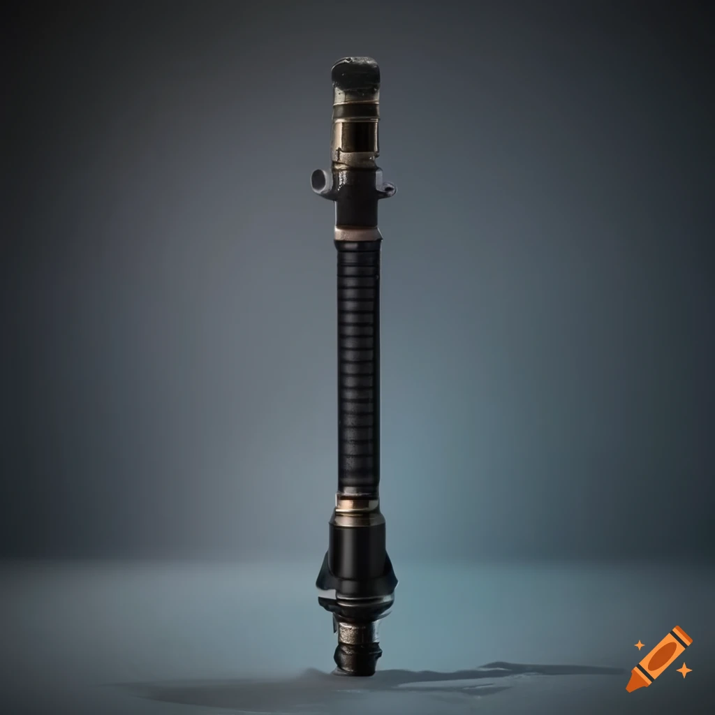 Detailed gunmetal-black lightsaber hilt with bronze accents