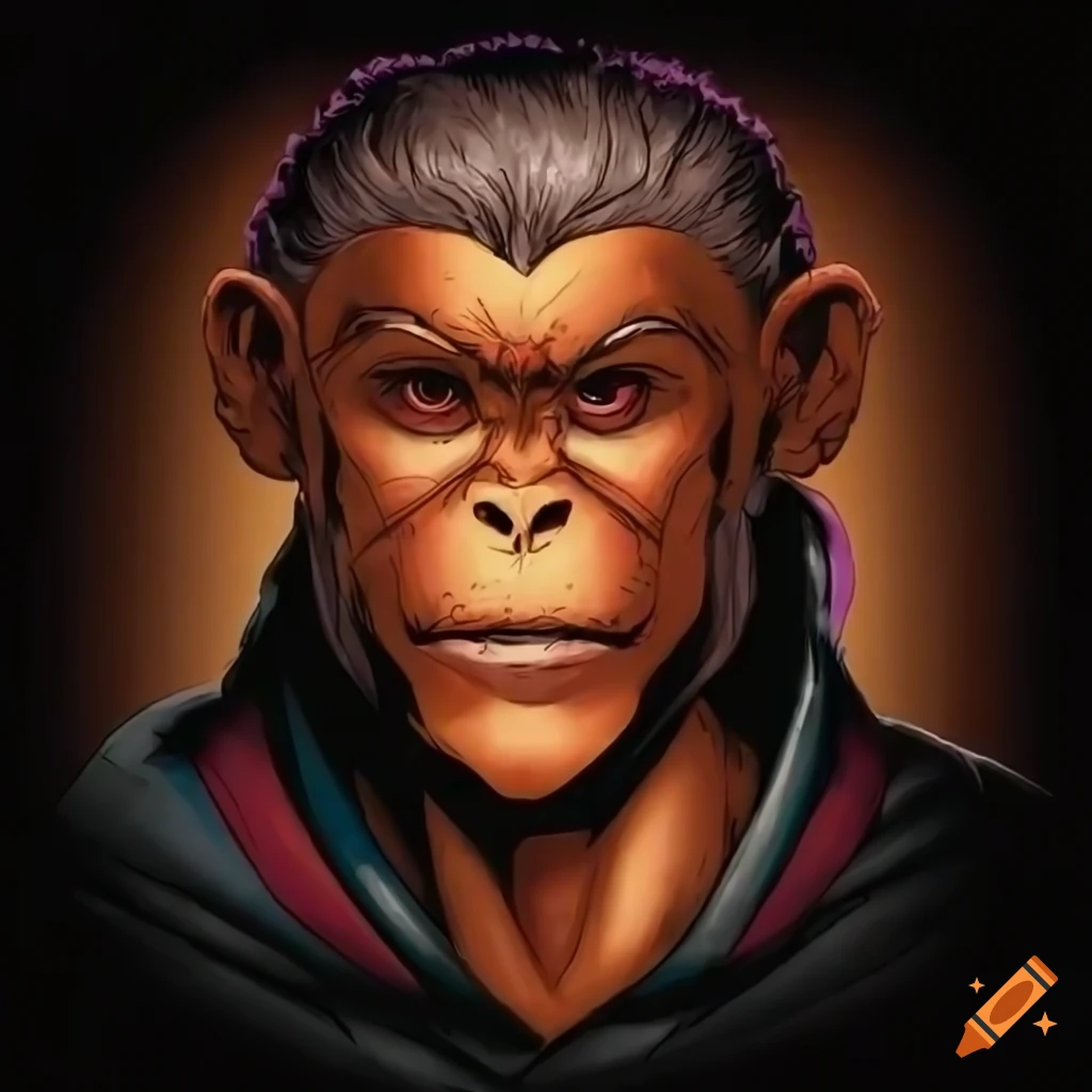 Comic-style portrait of a monkey