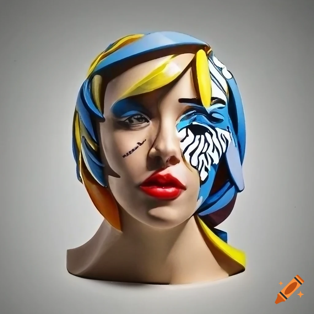 Pop art plastic sculptures with geometric shapes and faces
