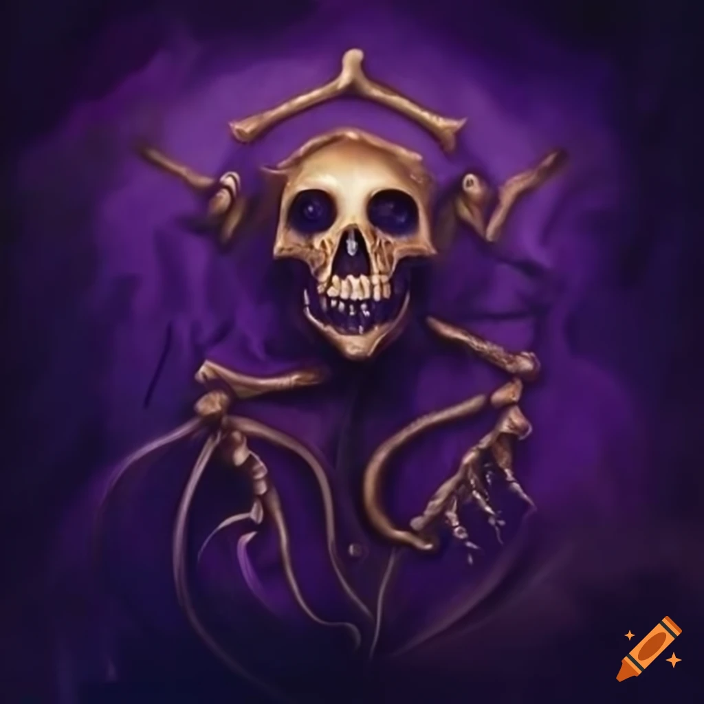 Surreal artwork of golden animal bones in a purple haze on Craiyon