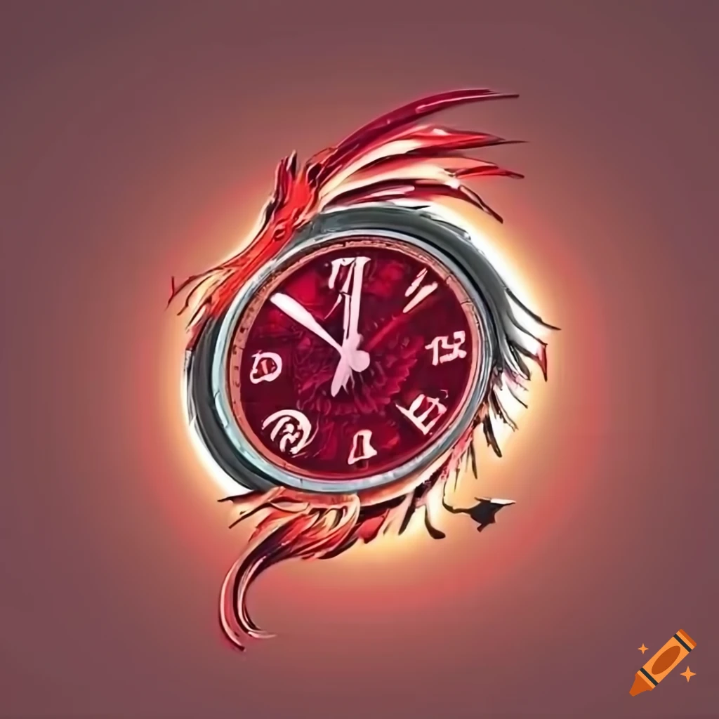 Bold team red logo with phoenix and clock emblem on Craiyon