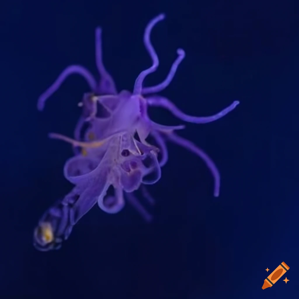 Close-up of orchid sea micro organism in dark blue on Craiyon