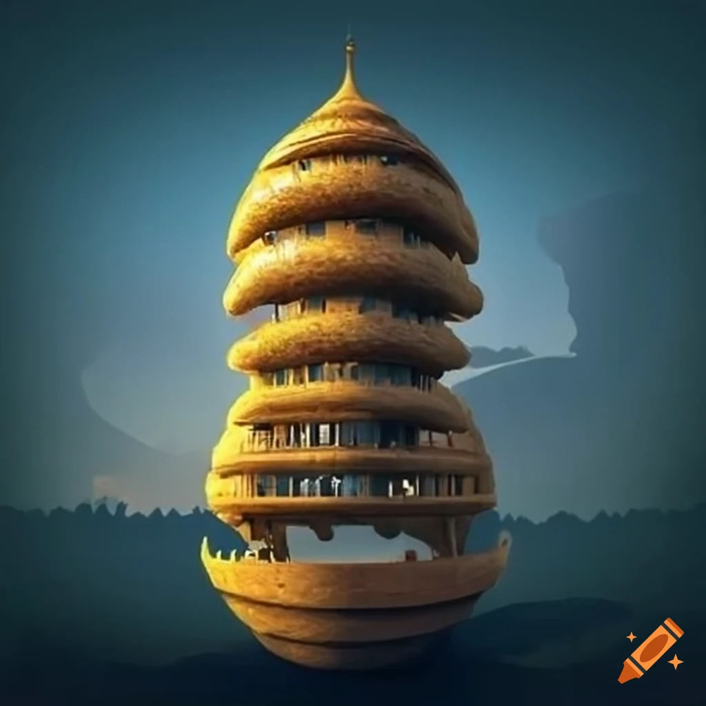 Steampunk-inspired building in the shape of a beehive on Craiyon