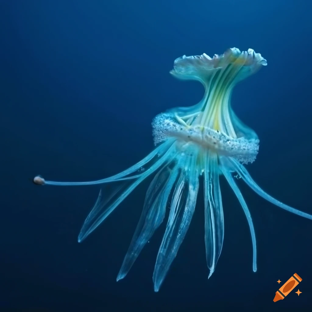 Image of a wild orchid sea creature in the deep sea on Craiyon