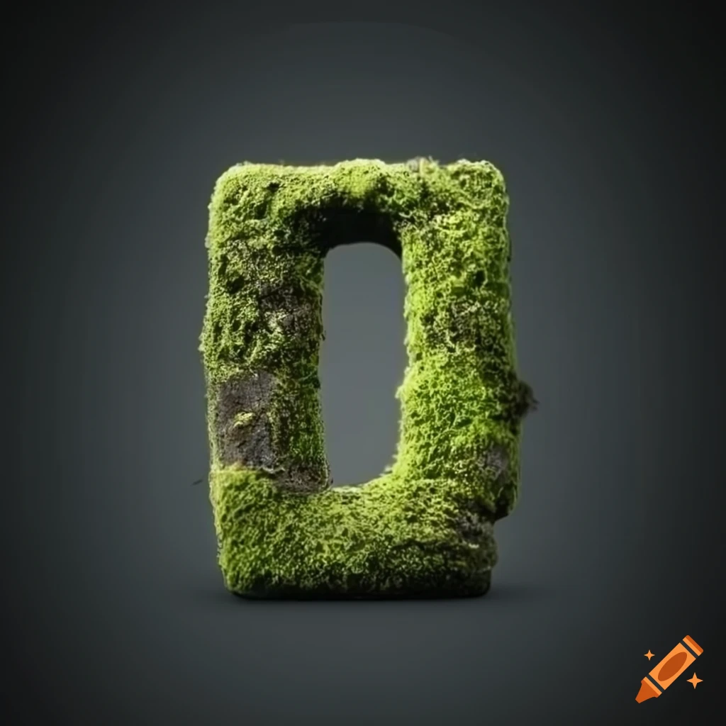 Moss-covered stone letter a