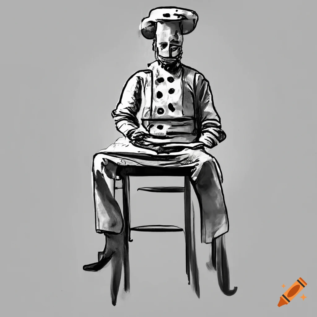 Fine line drawing of a defeated chef on Craiyon