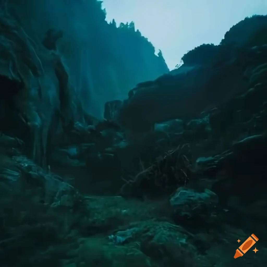 Dramatic landscape with a cliff and a derelict house