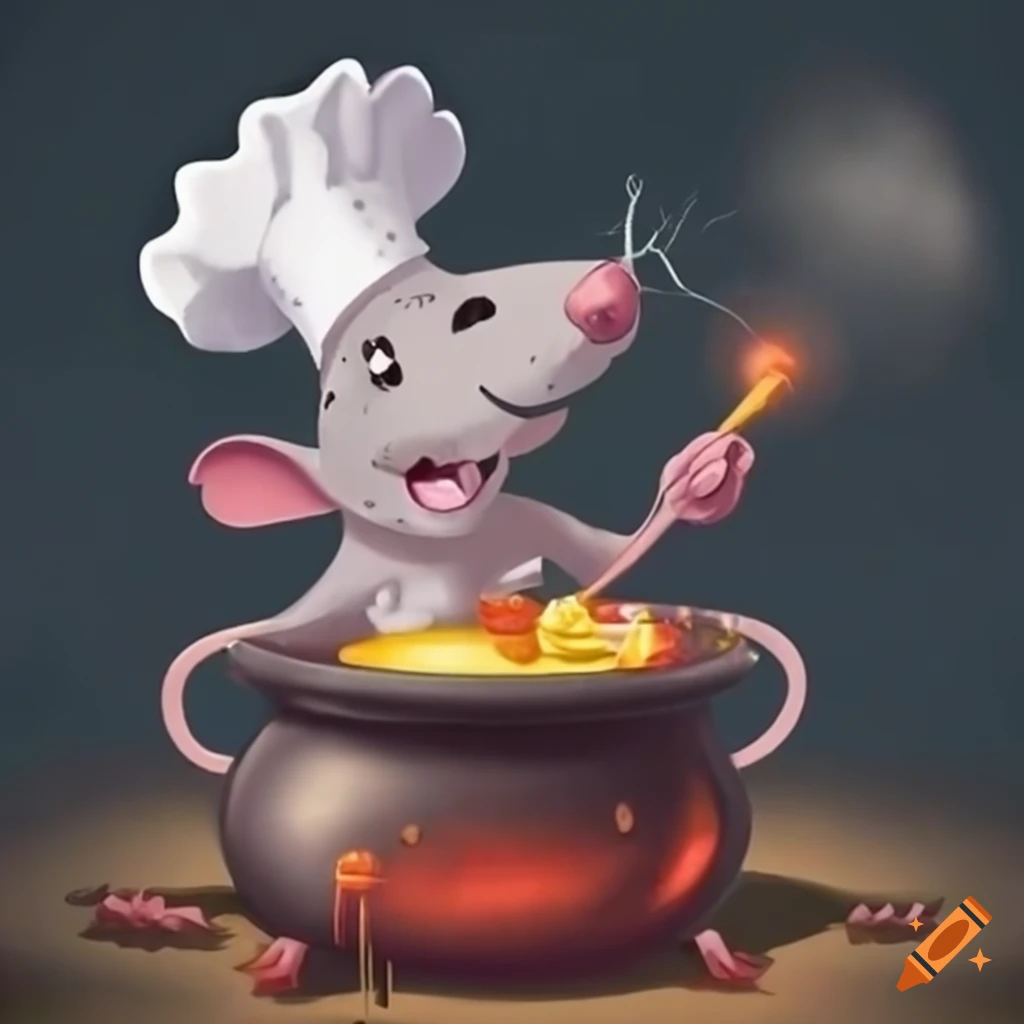 Artwork of a mischievous mouse stirring a magical potion on Craiyon