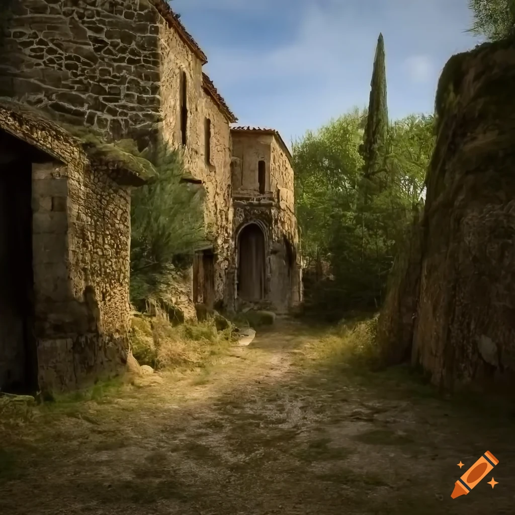 Image of rustic Byzantine village in a Mediterranean forest on Craiyon