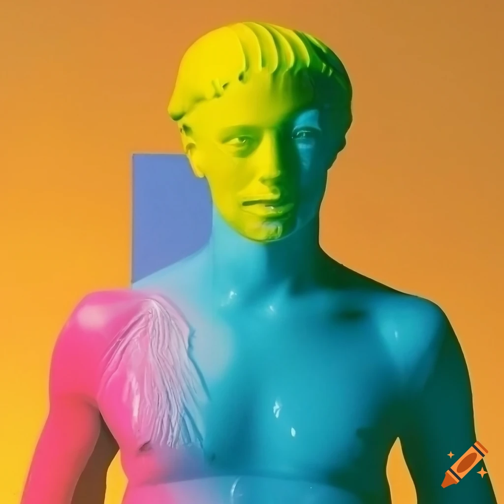 Pop art plastic sculptures with geometrical shapes and faces on Craiyon