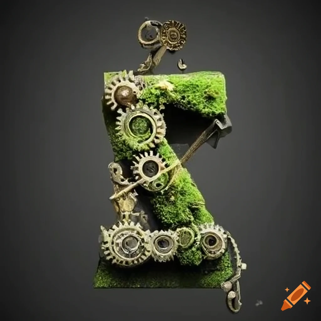 Steampunk moss-covered stone letter a