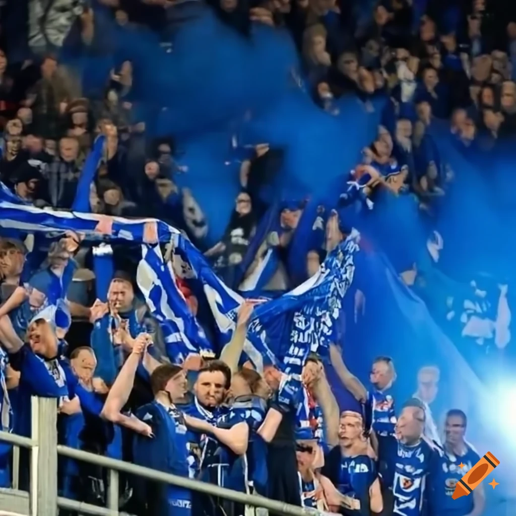 Football fans celebrating at the stadium