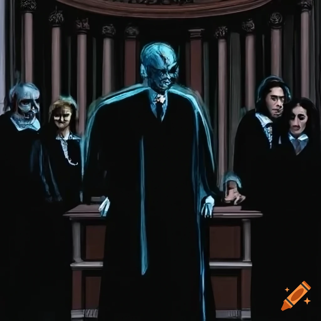 Illustration of evil-looking court personnel on Craiyon
