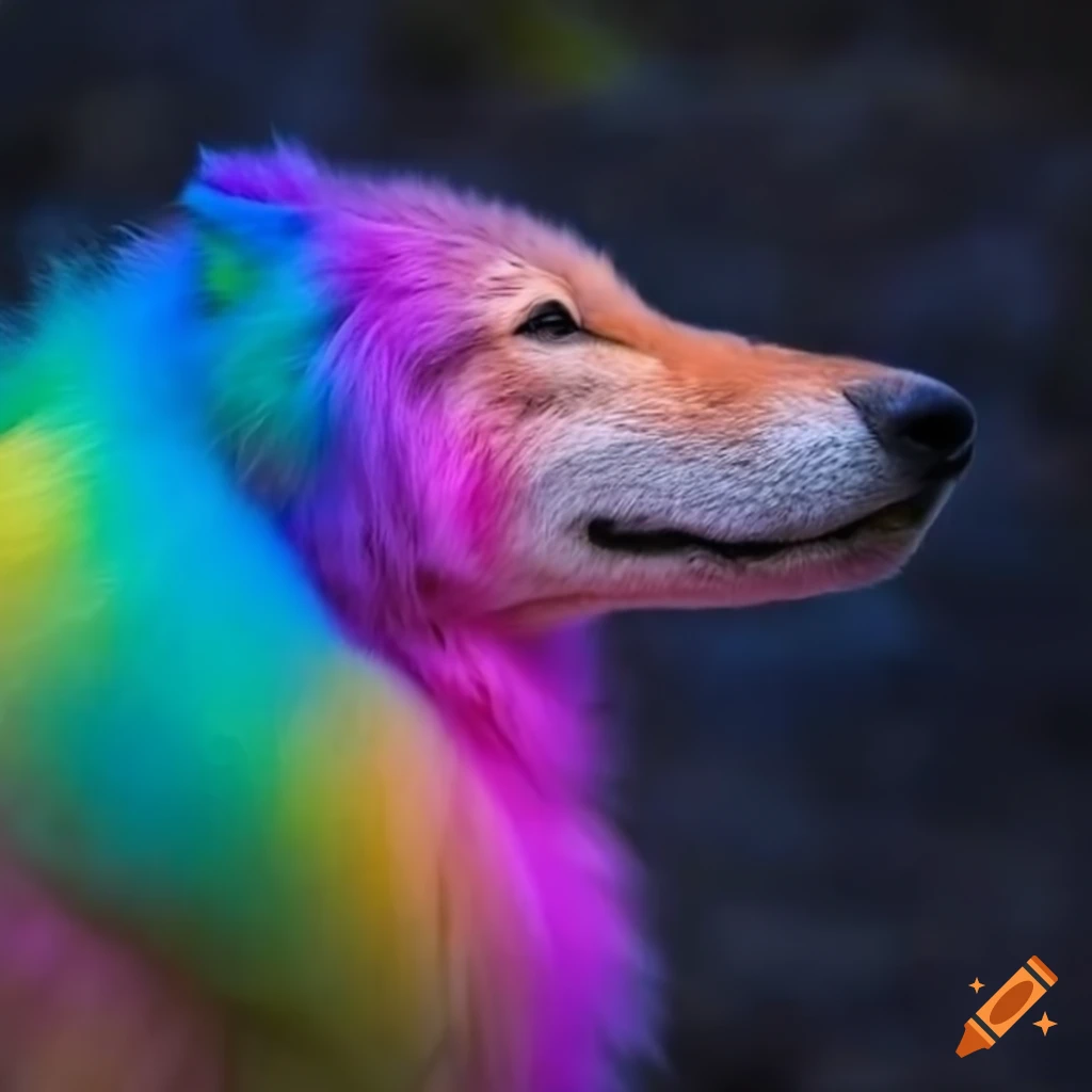 Fluffy wolf with colorful fur