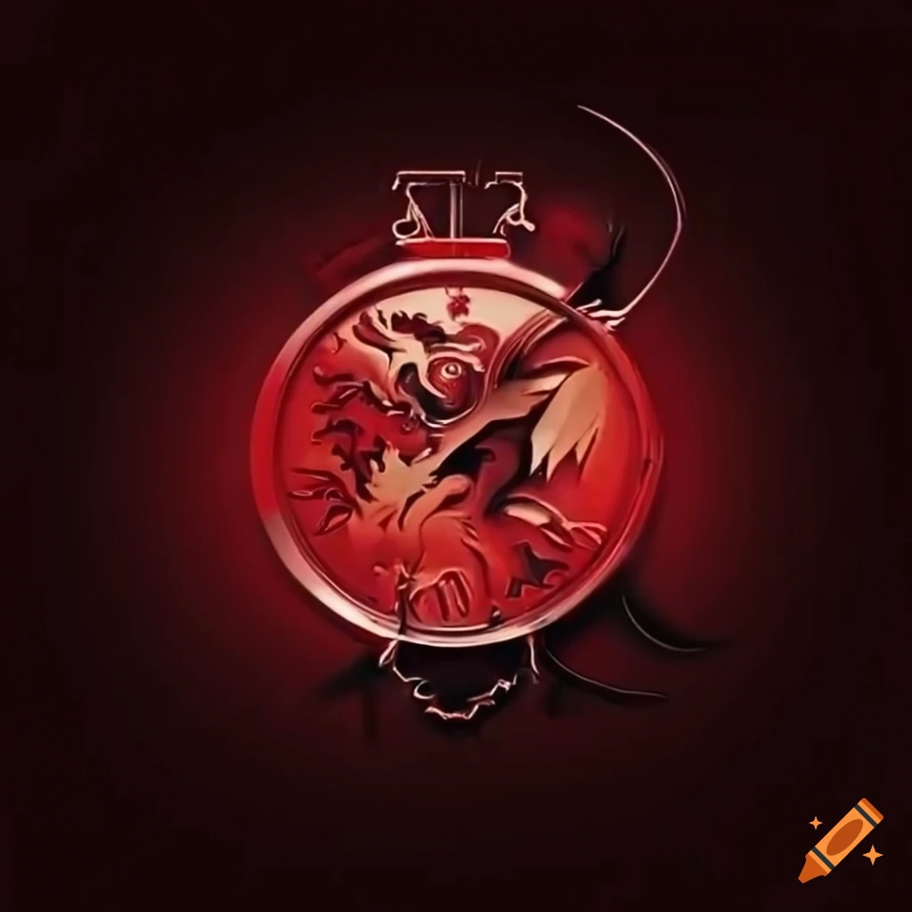 Bold team red logo with phoenix and clock emblem on Craiyon