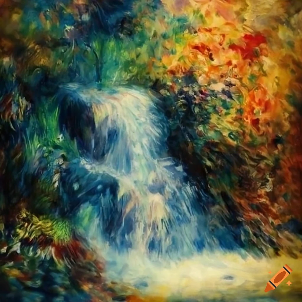 Impressionist style water cascade painting on Craiyon
