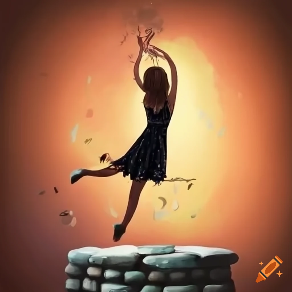 Artistic representation of a girl falling into a well on Craiyon