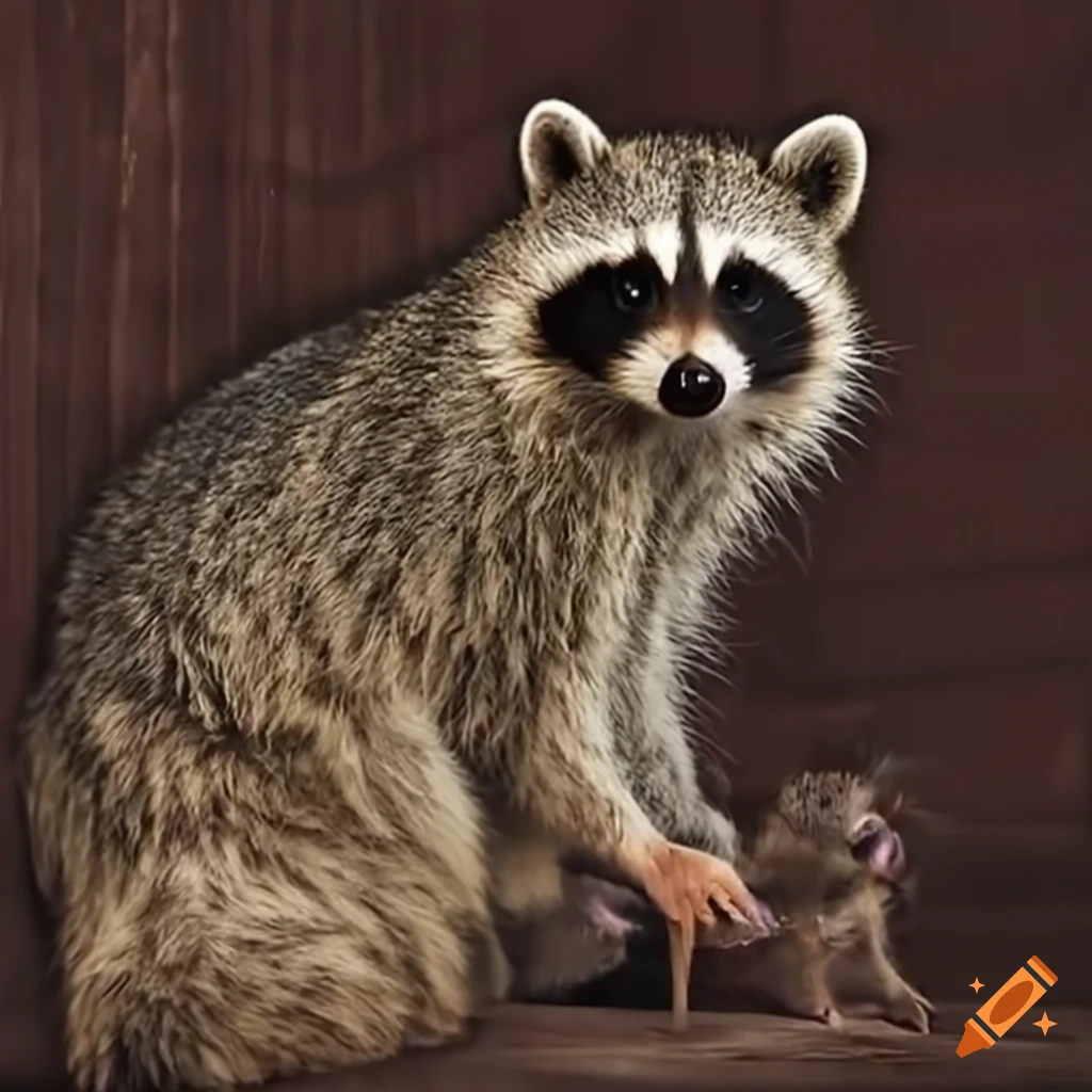 Image of a mutated raccoon and a pack of rats on Craiyon