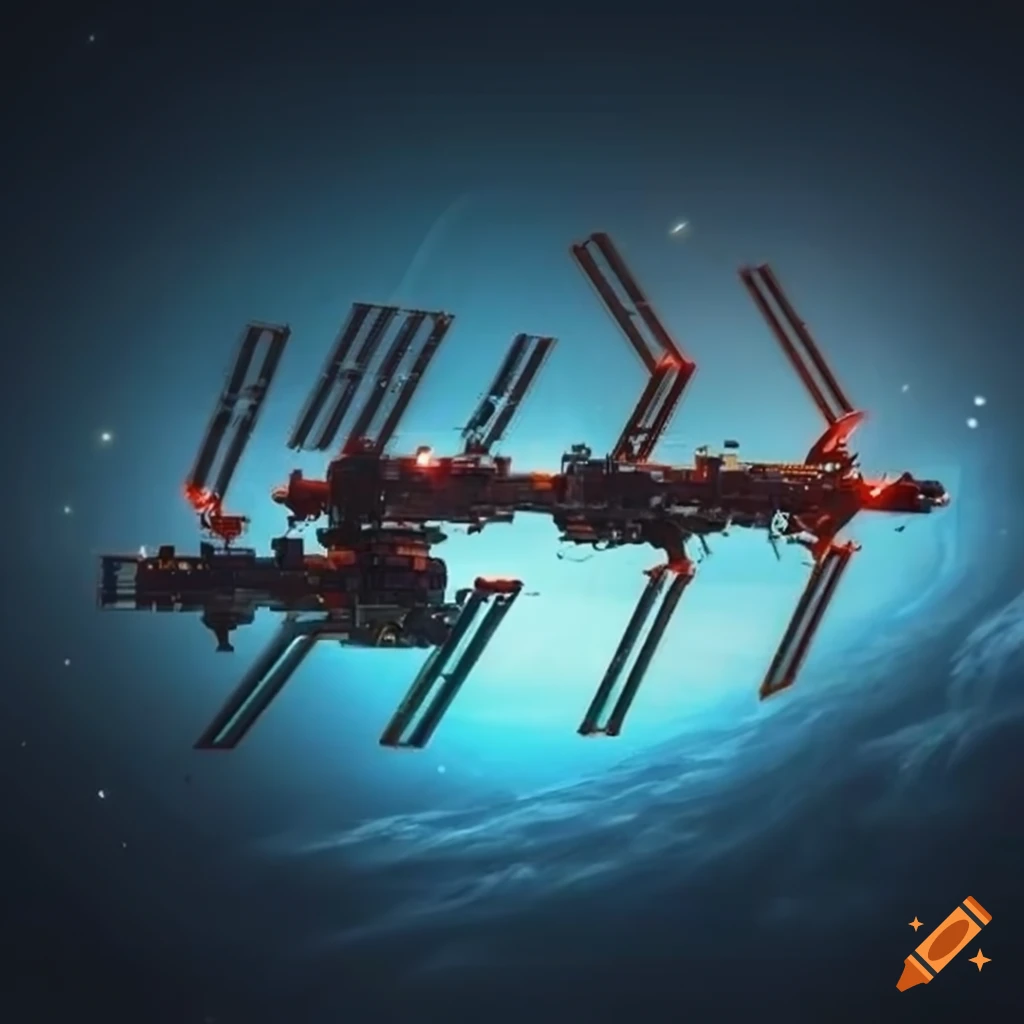 Futuristic sci-fi space station in deep space on Craiyon