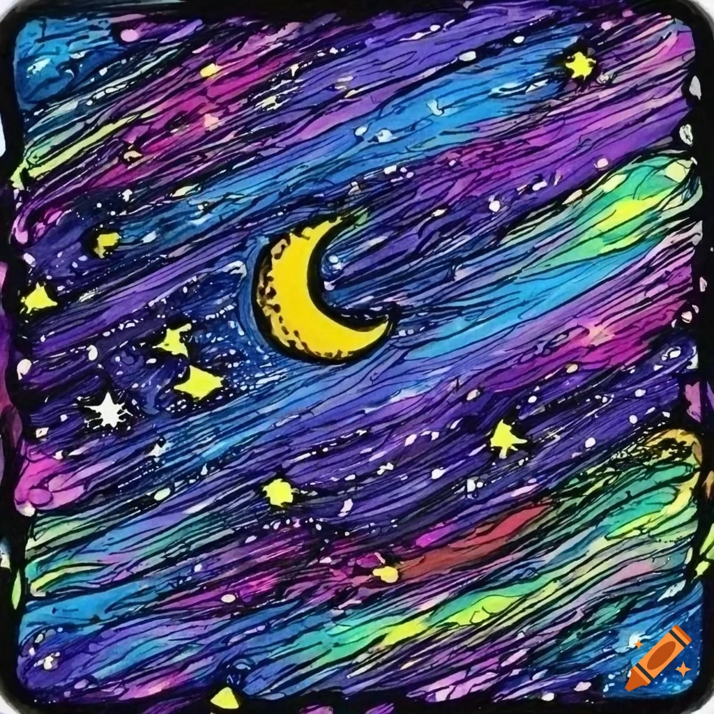 Hand-drawn illustration of the night sky