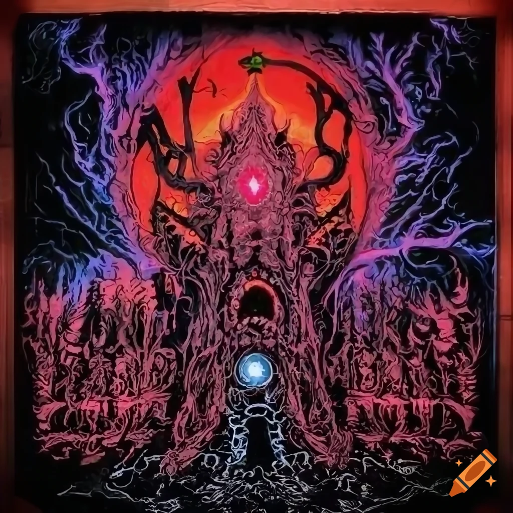 Fantasy artwork with a human head tree and red lightning on Craiyon