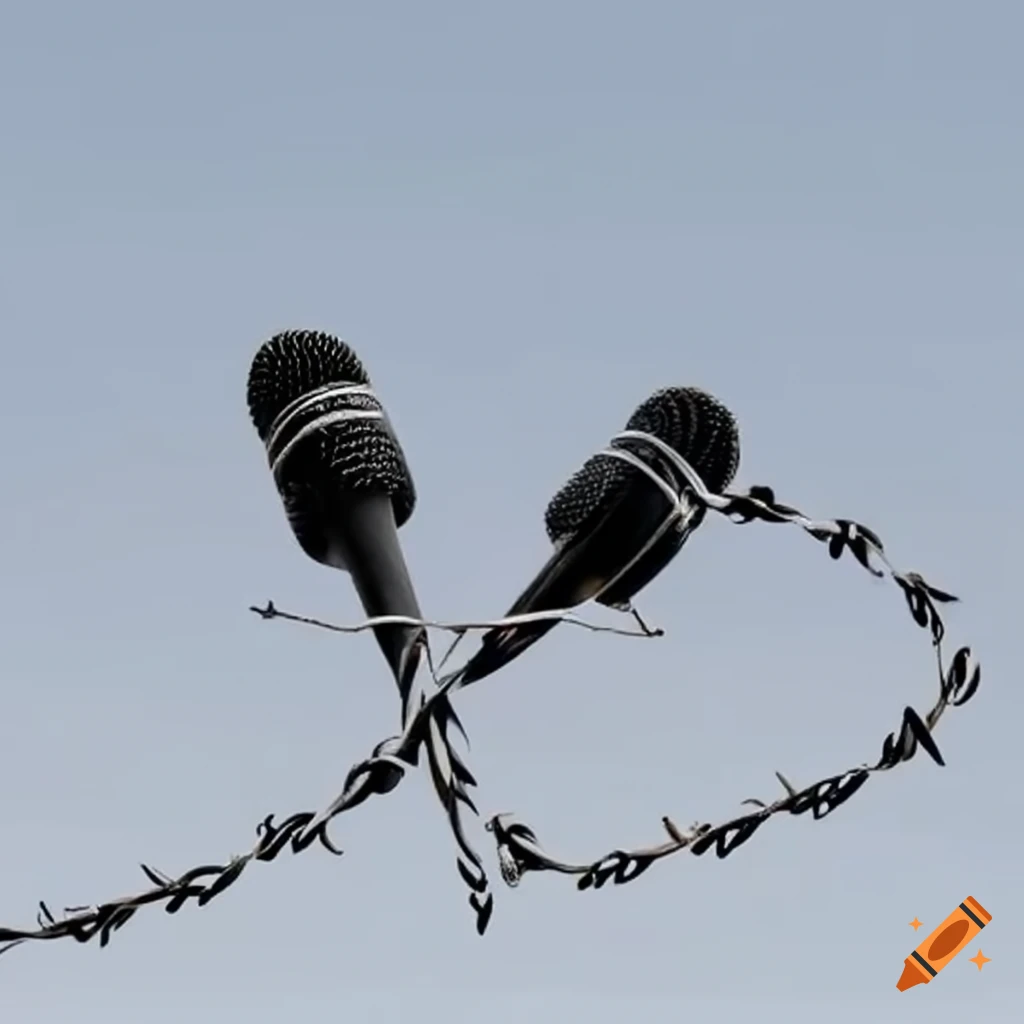 X-shaped microphones wrapped in barbed wire on Craiyon