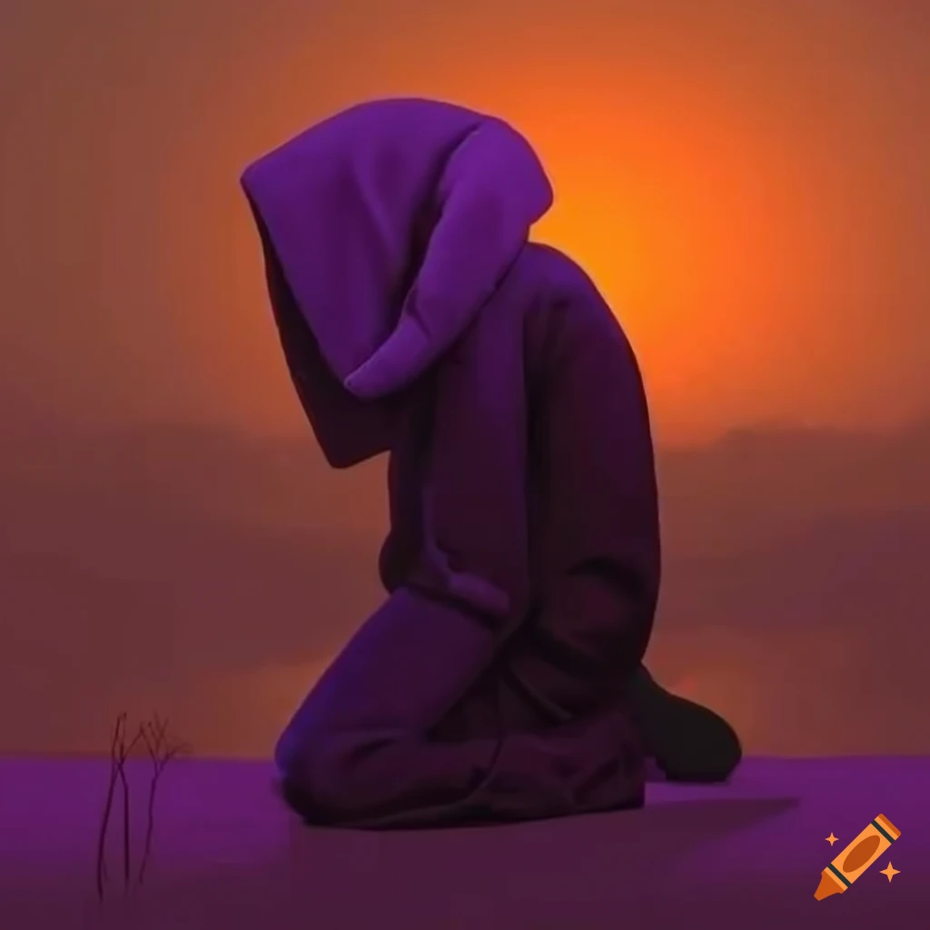 Artwork of a purple man and human in a hoodie on Craiyon