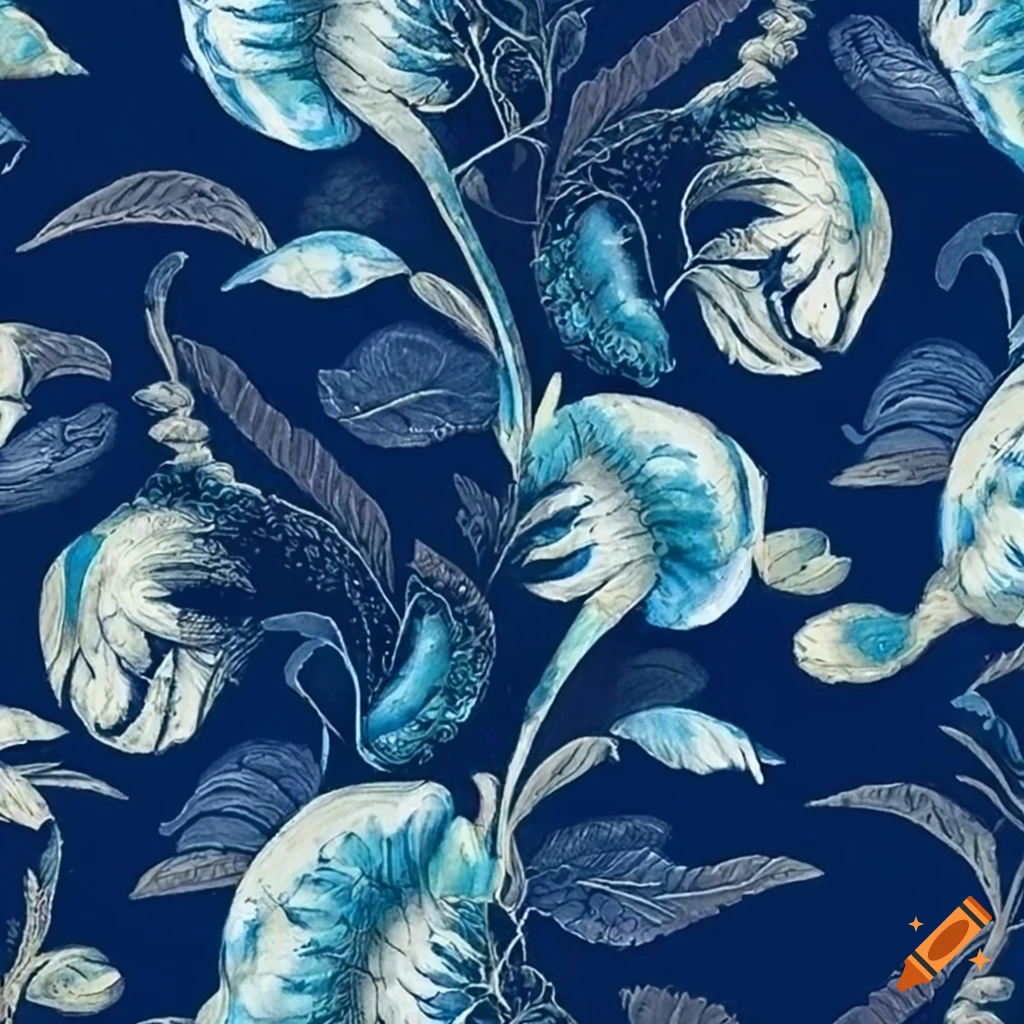 Indigo watercolor botanical pattern