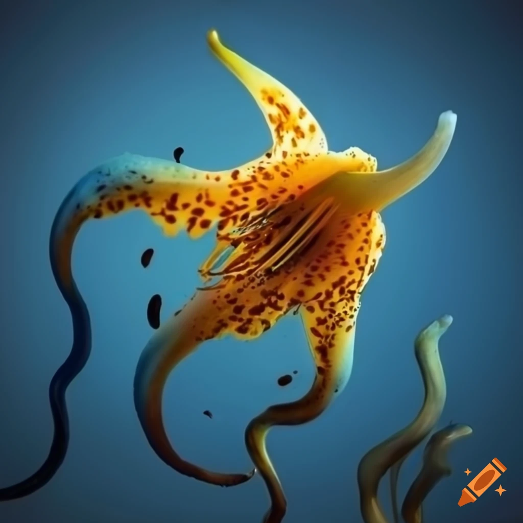 Dark blue underwater scene with a lilium sea creature on Craiyon