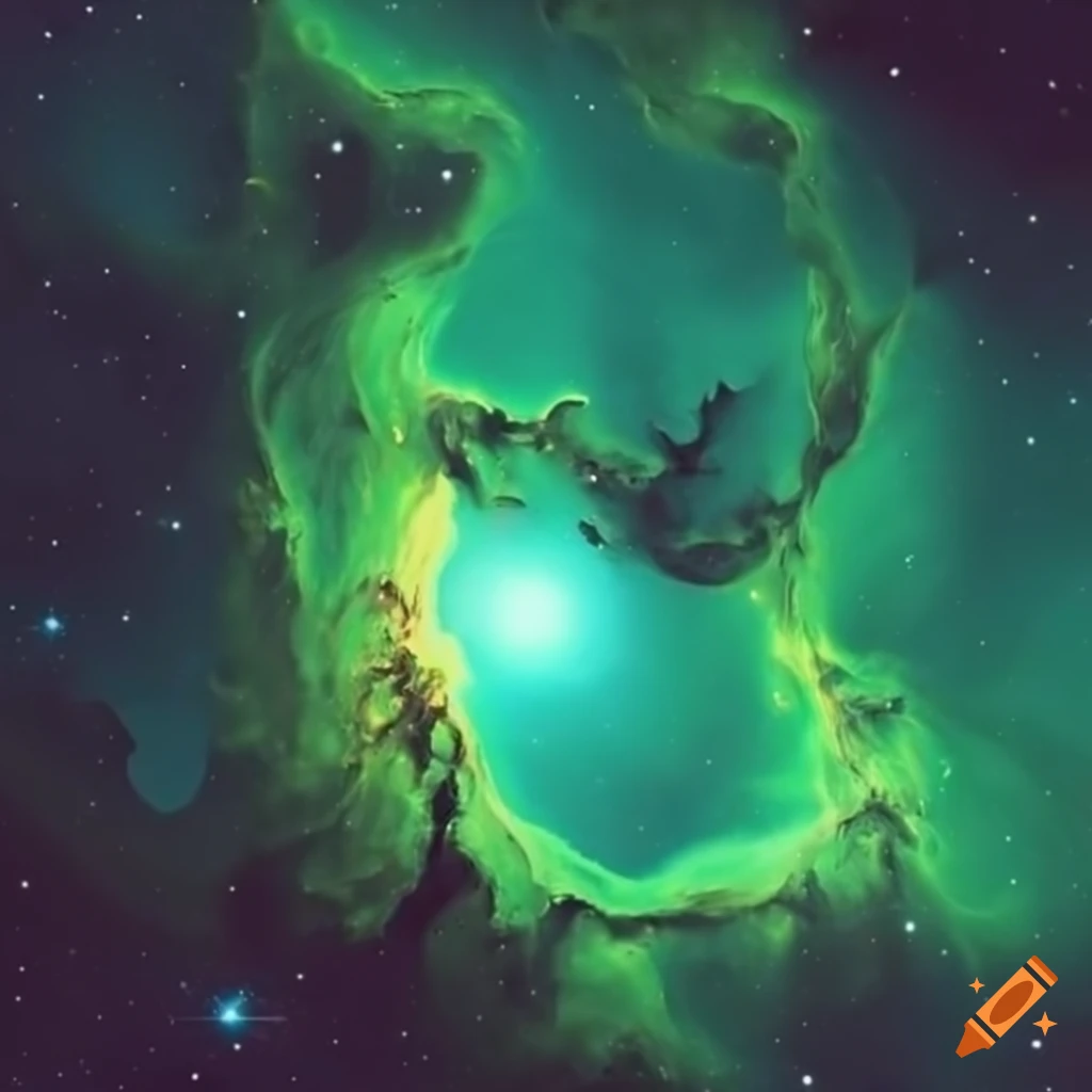 Green nebula in outer space on Craiyon