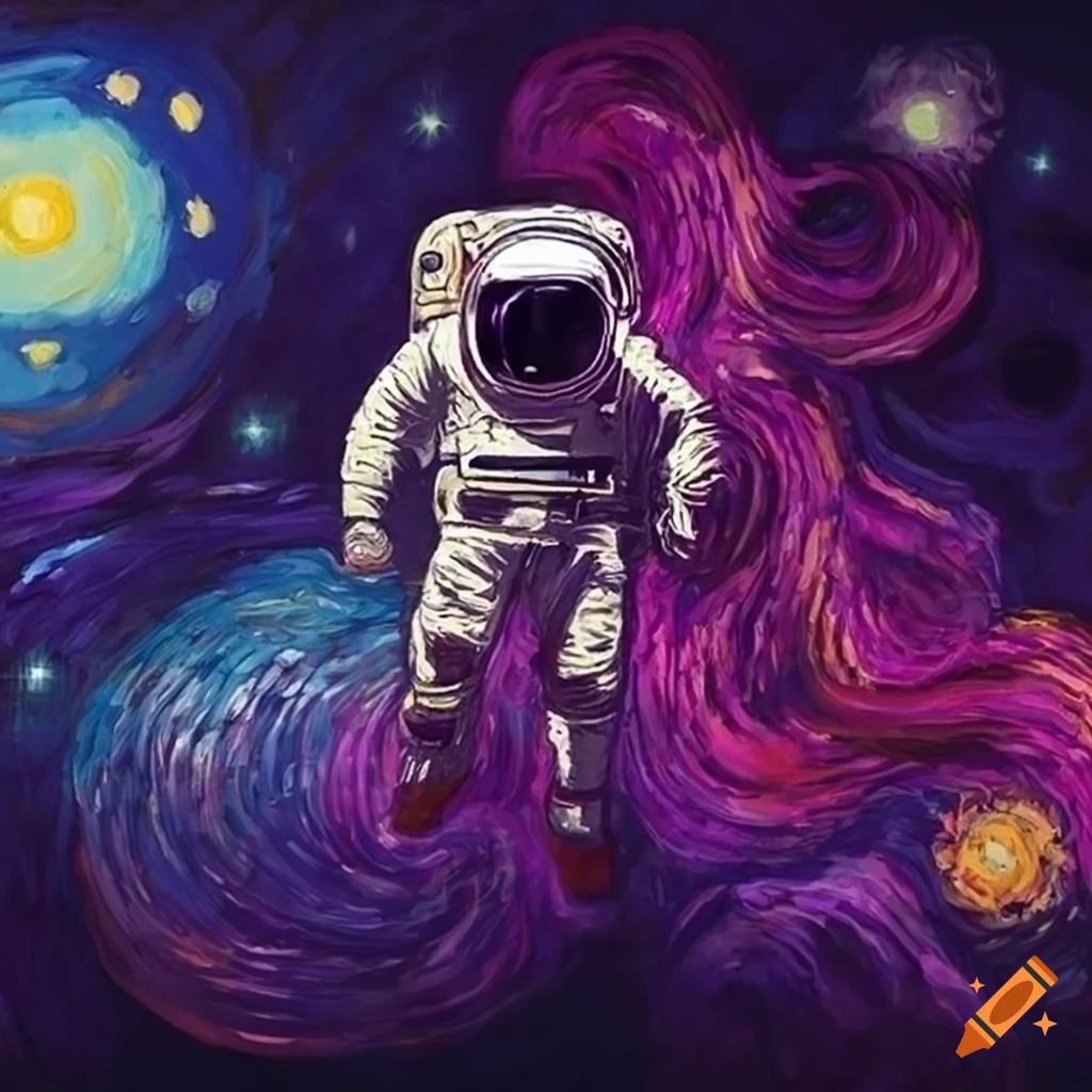 Van gogh style artwork of an astronaut in space