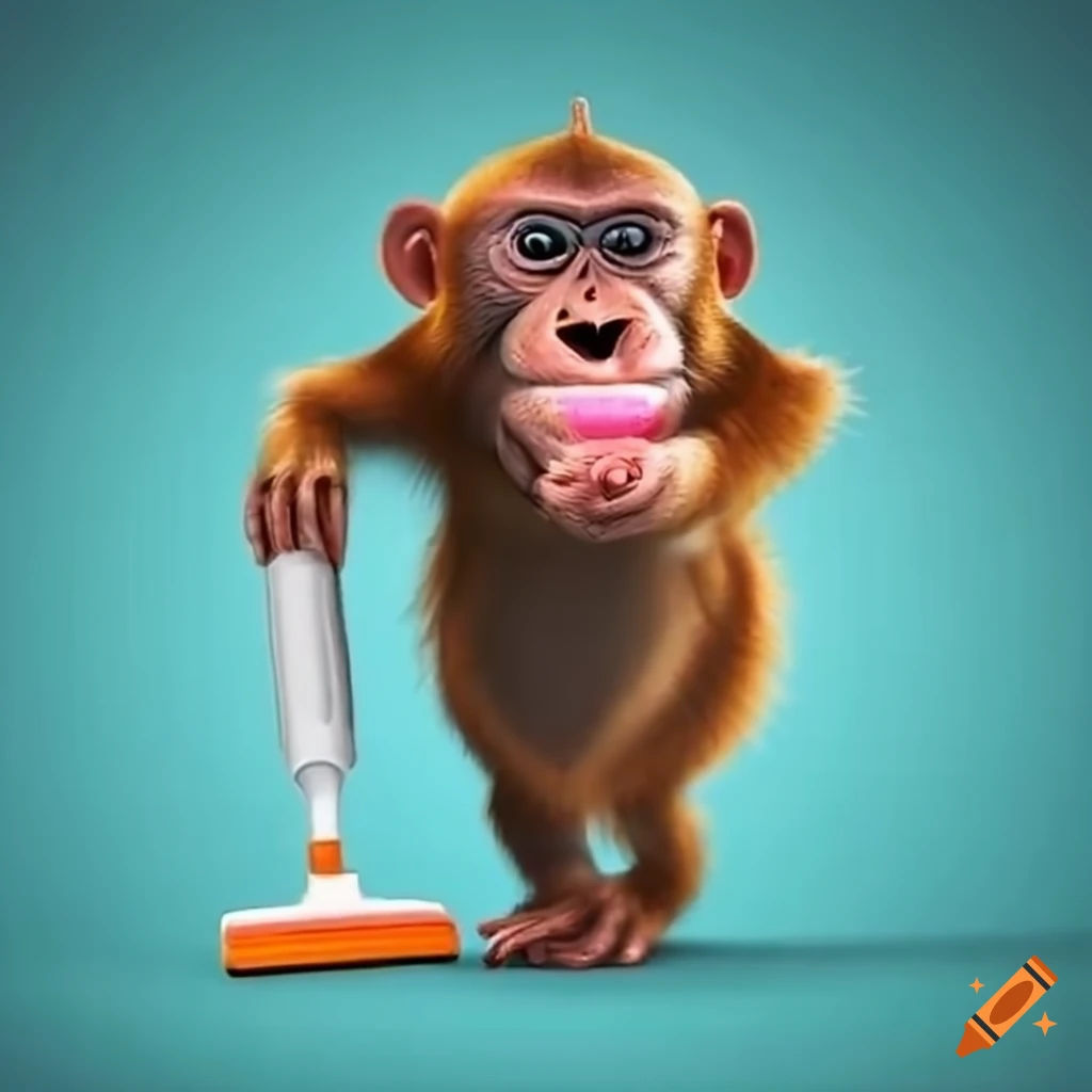Funny monkey doing vacuum cleaning on Craiyon