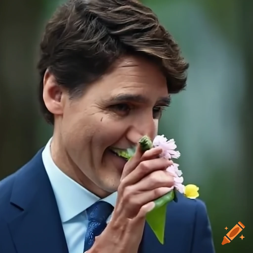 Justin Trudeau smelling a flower on Craiyon