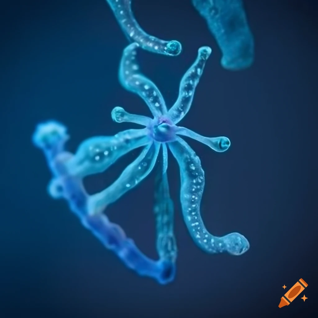 Close-up of orchid sea micro organism in dark blue on Craiyon