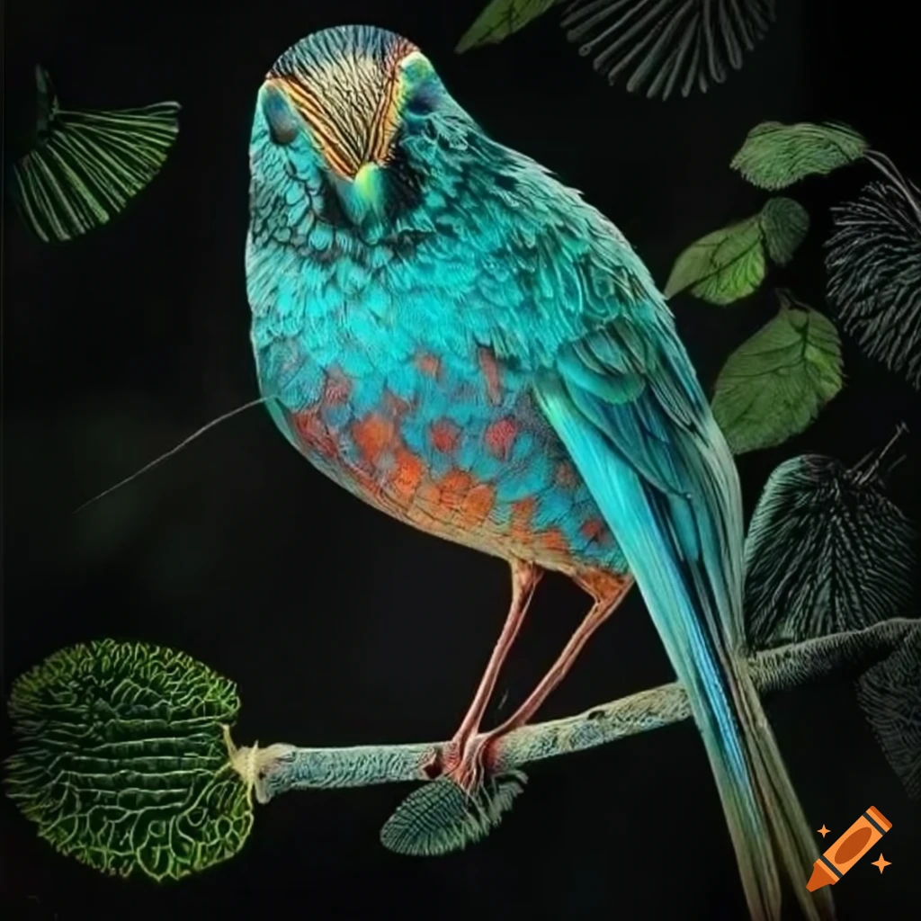 Réalistic bird on a branch in the jungle on Craiyon