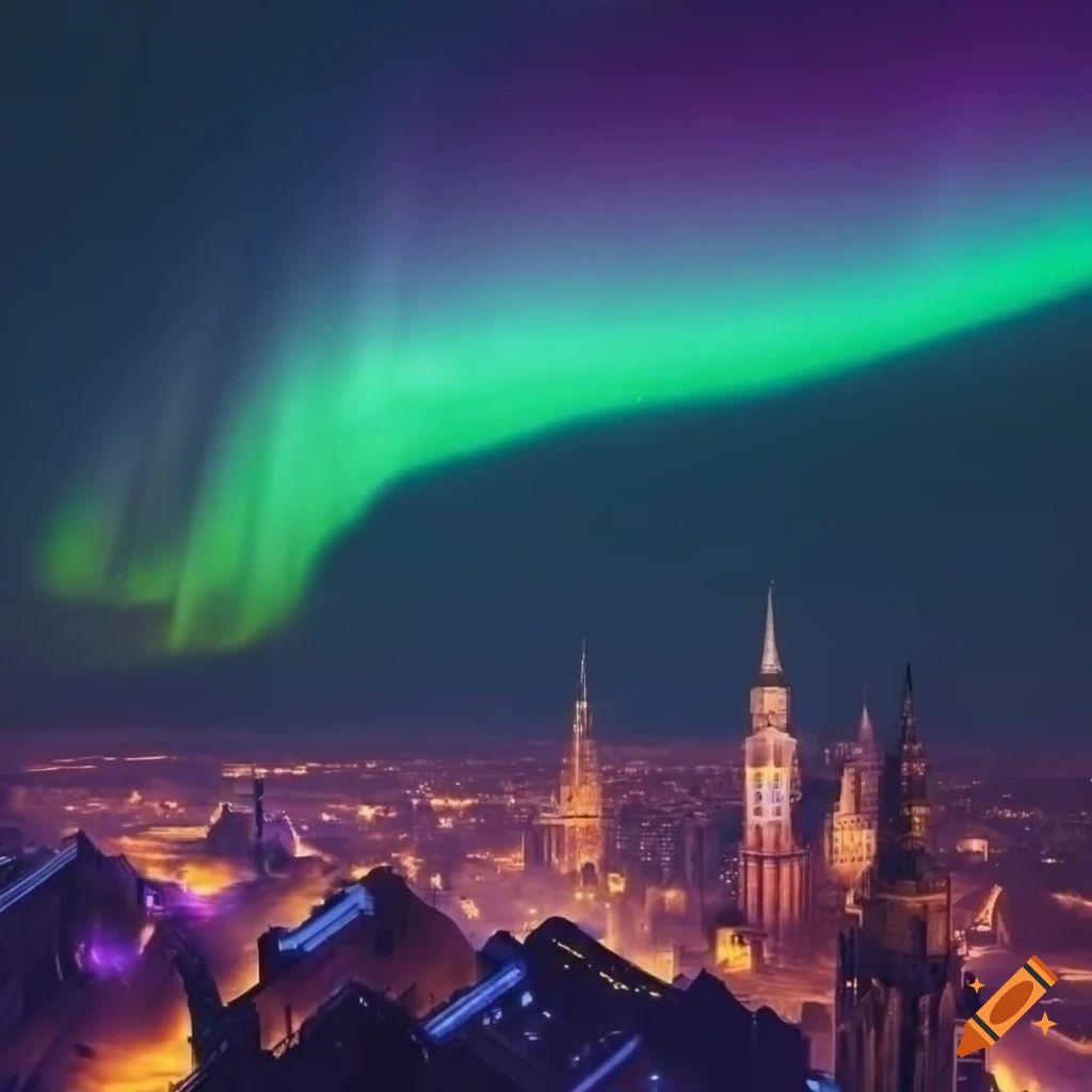 Nativity of christ in bethlehem with skyline of gdansk in the ...