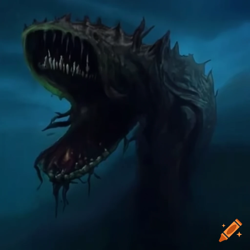 Image of an eldritch sea monster emerging from the dark ocean on Craiyon