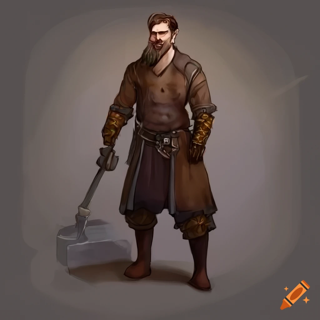 Fantasy illustration of a blacksmith apprentice on Craiyon