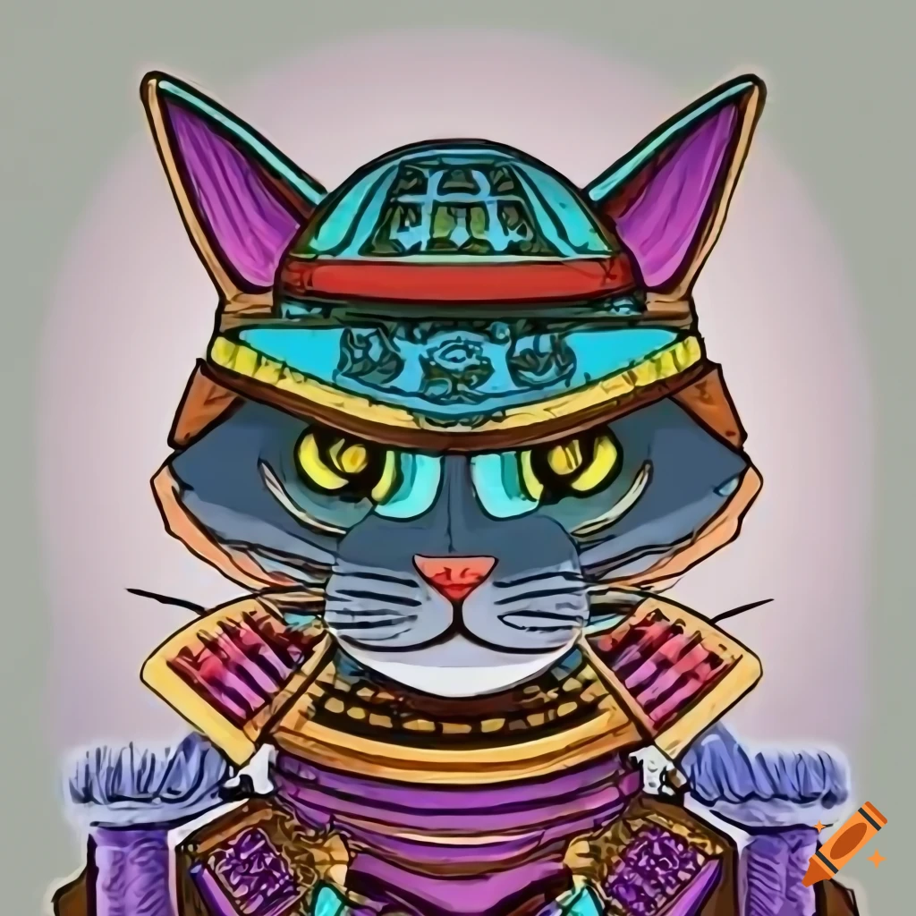 2d illustration of a samurai cat on Craiyon