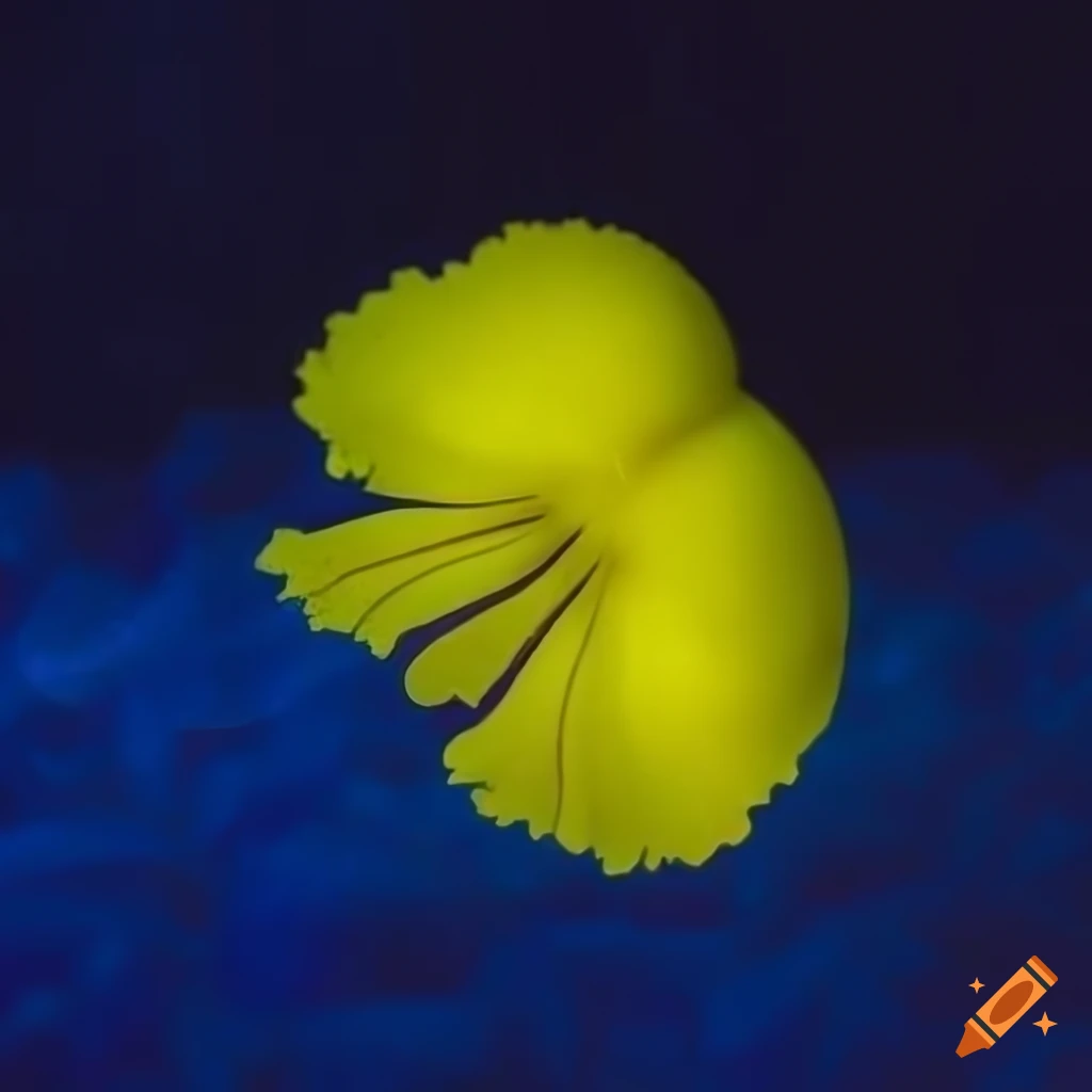Translucent yellow underwater creature on dark blue background on Craiyon