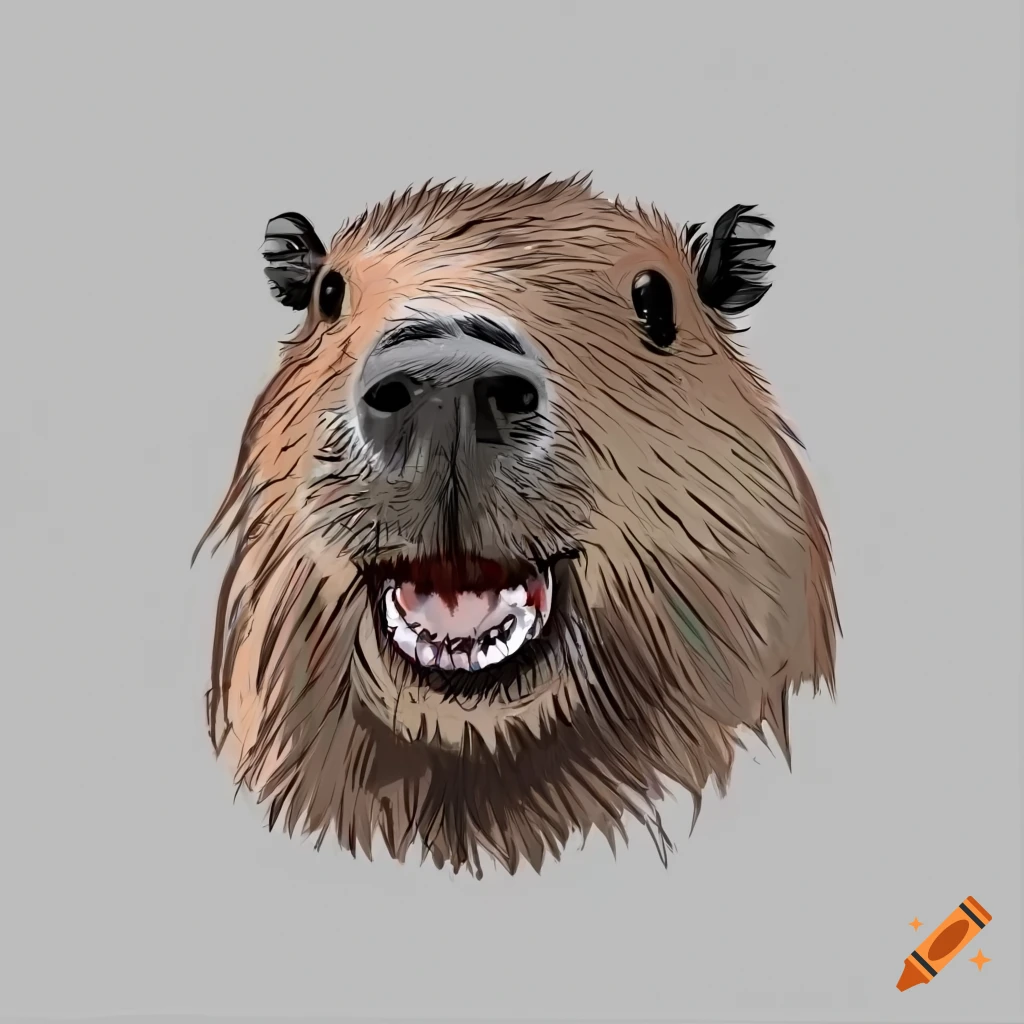 Sketch of a smiling capybara on white background on Craiyon
