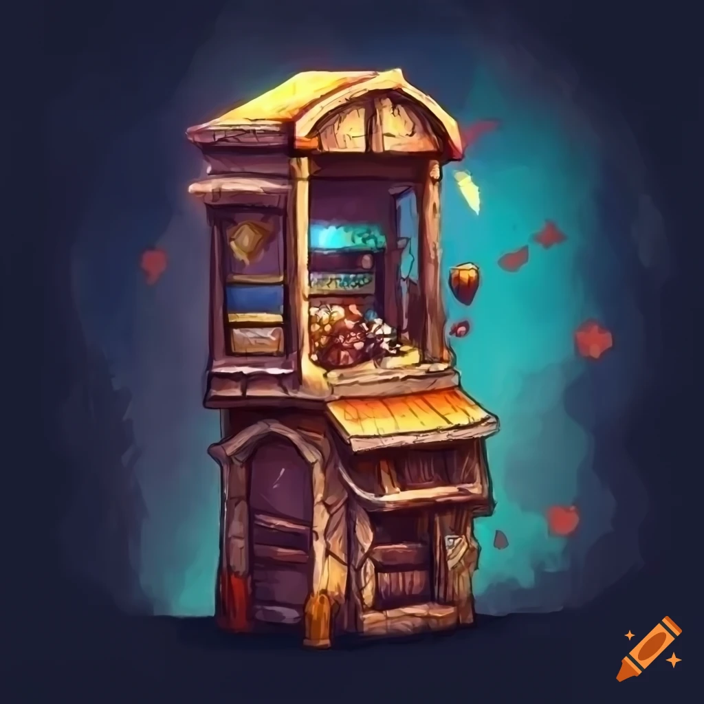 Detailed fantasy rpg vending machine shopfront