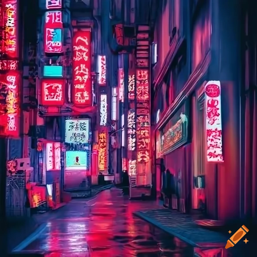 Neon lights in tokyo cityscape on Craiyon