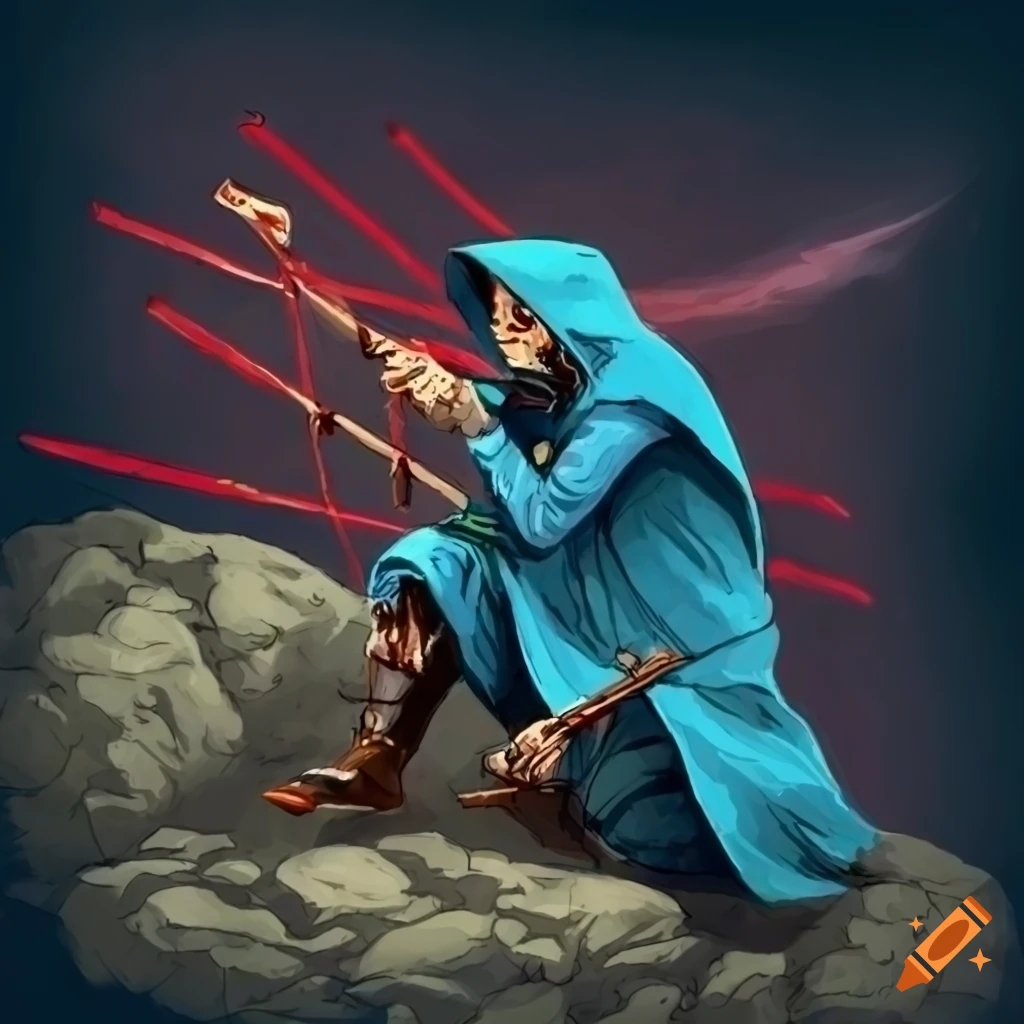 Dark art of wounded archer in medieval setting on Craiyon