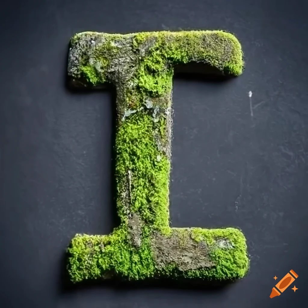 Moss-covered stone letter a on dark background