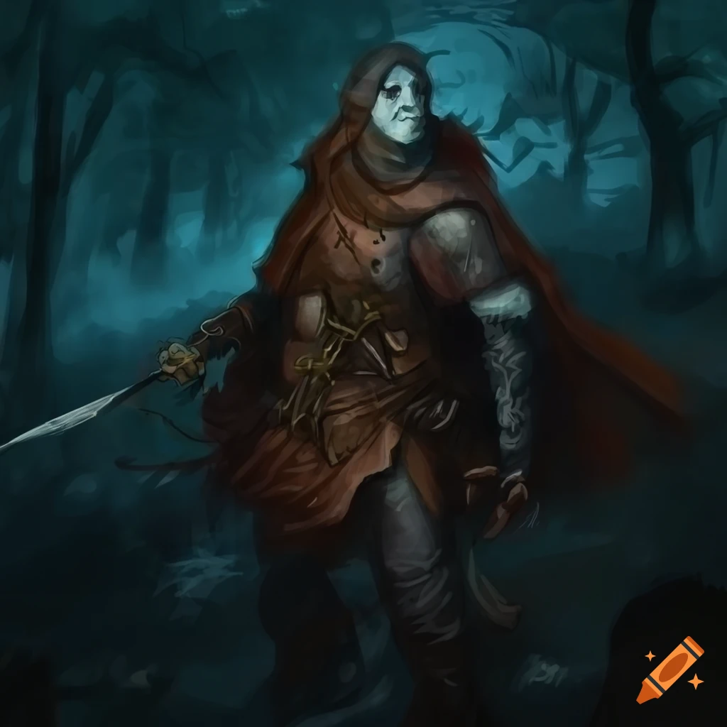 Sketch of a valiant swordsman fighting skeletons on Craiyon