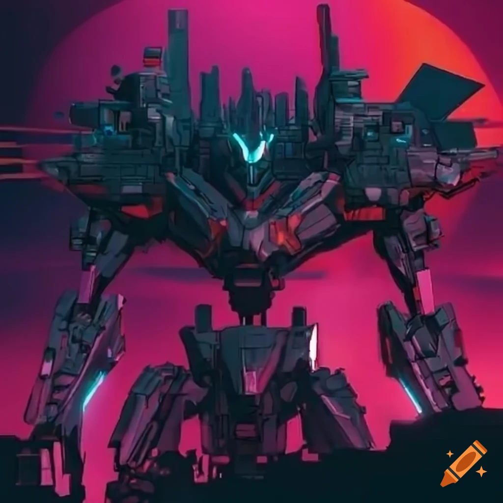 Armored core in a synthwave style on Craiyon